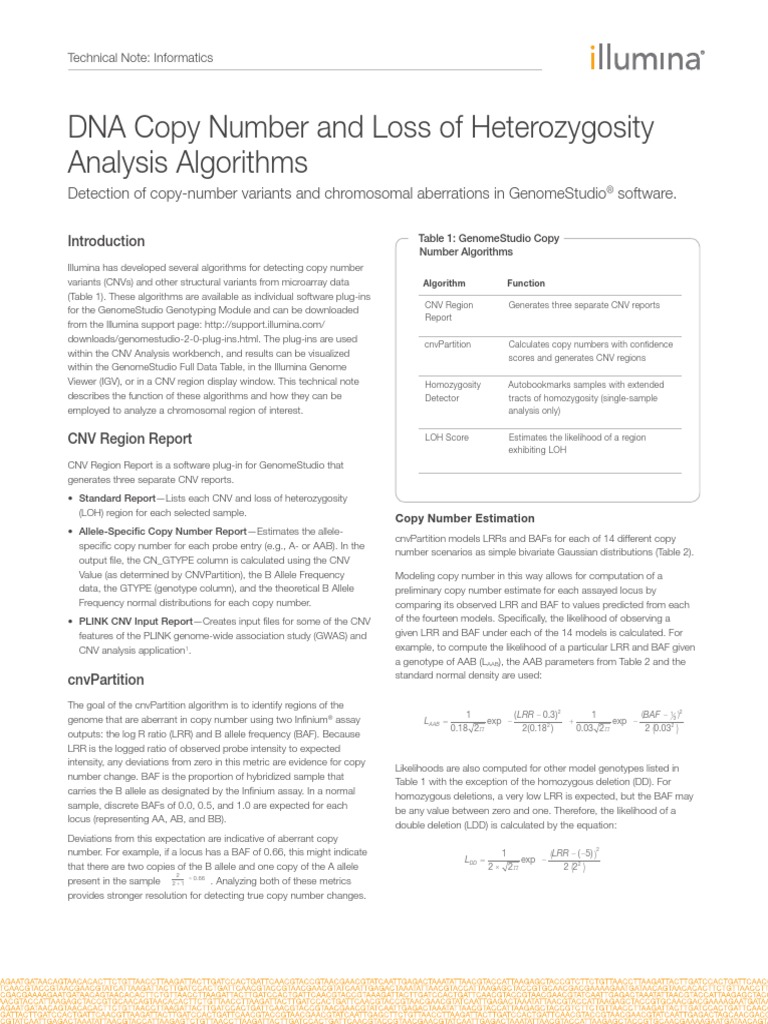 DNA Copy Number and Loss of Heterozygosity Analysis Algorithms | PDF ...