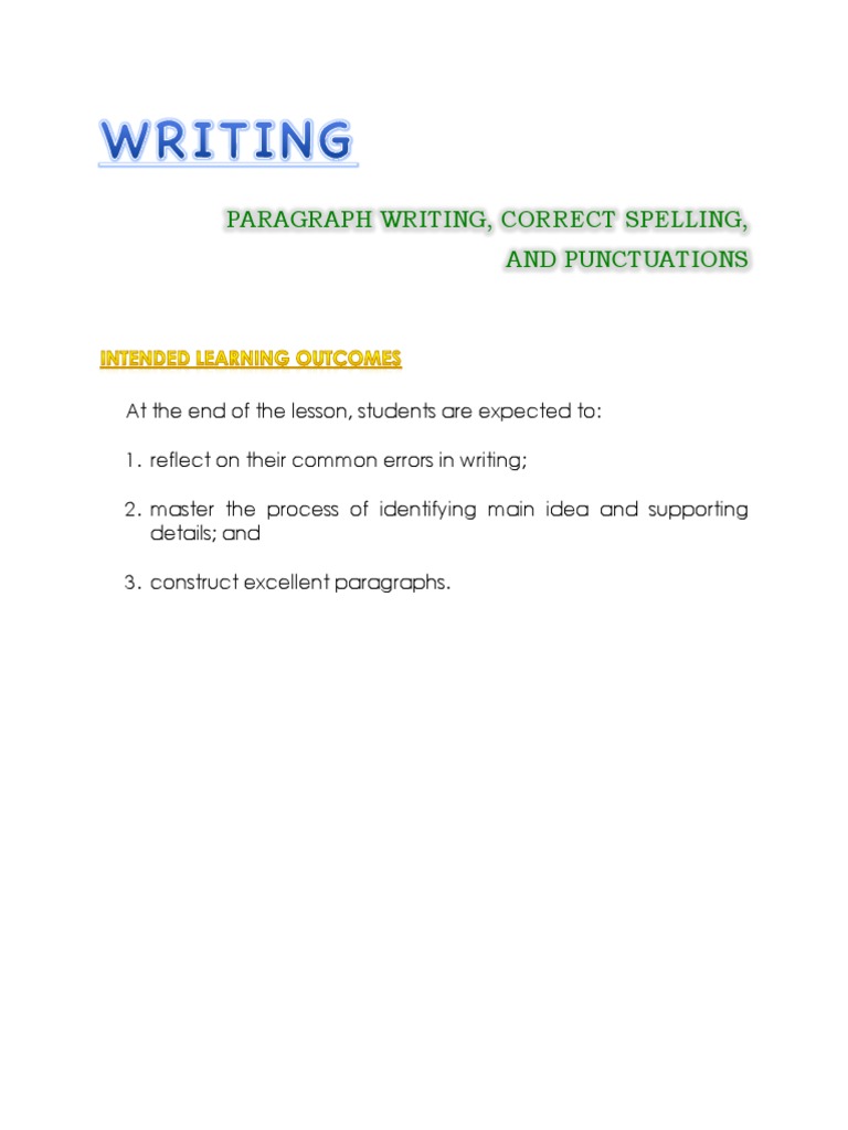 Paragraph Writing, Correct Spelling, and Punctuations | PDF ...