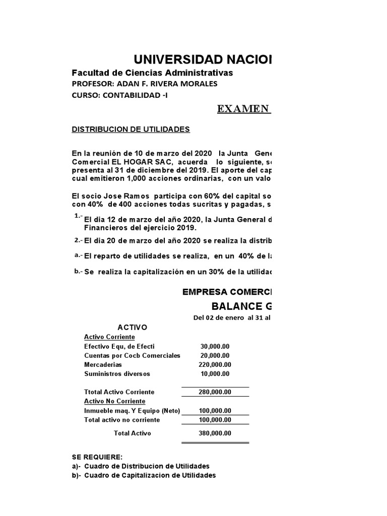 Examen Final de Conta I | PDF | Dividendo | Compartir (Finanzas)