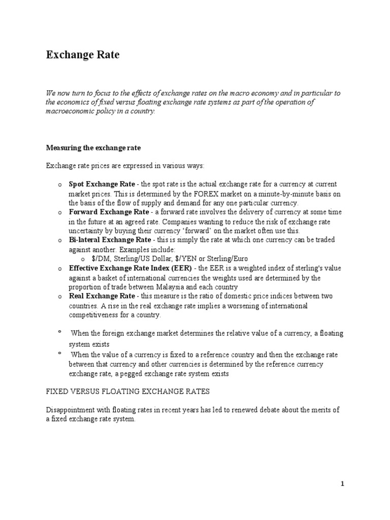 Measuring The Exchange Rate | PDF | Exchange Rate | Fixed Exchange Rate ...