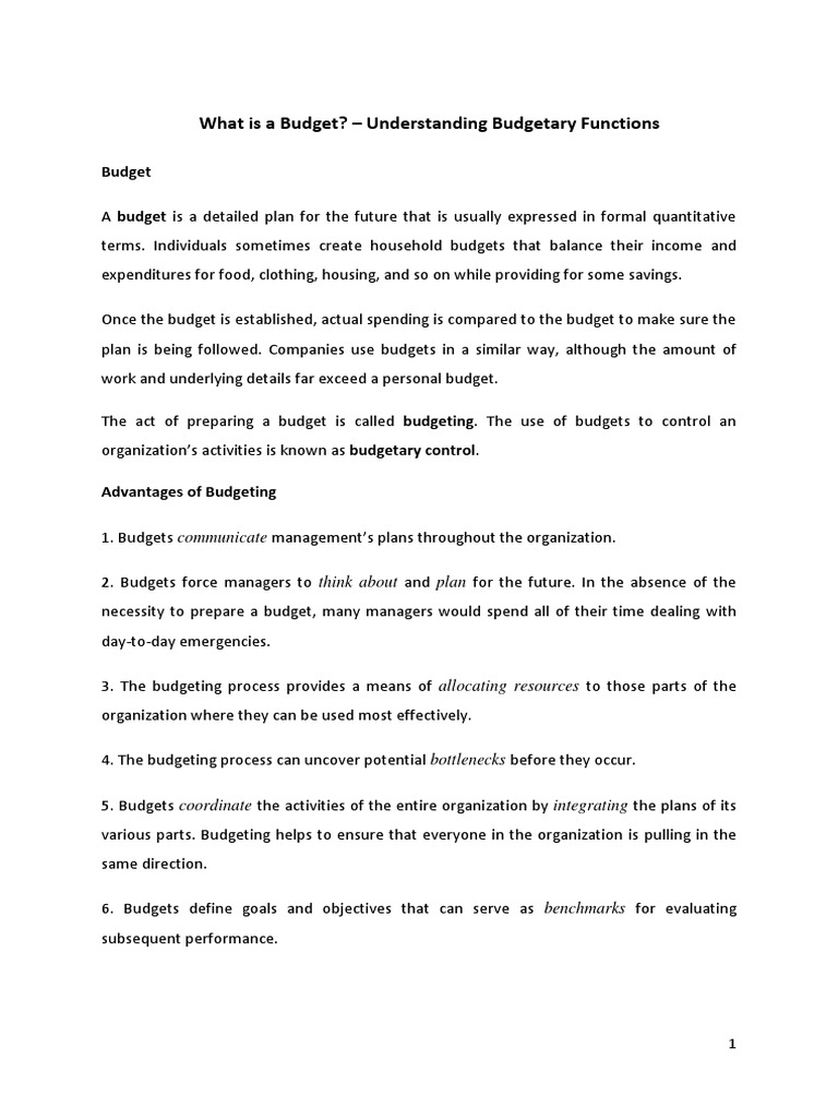 What Is A Budget? - Understanding Budgetary Functions | PDF | Budget ...