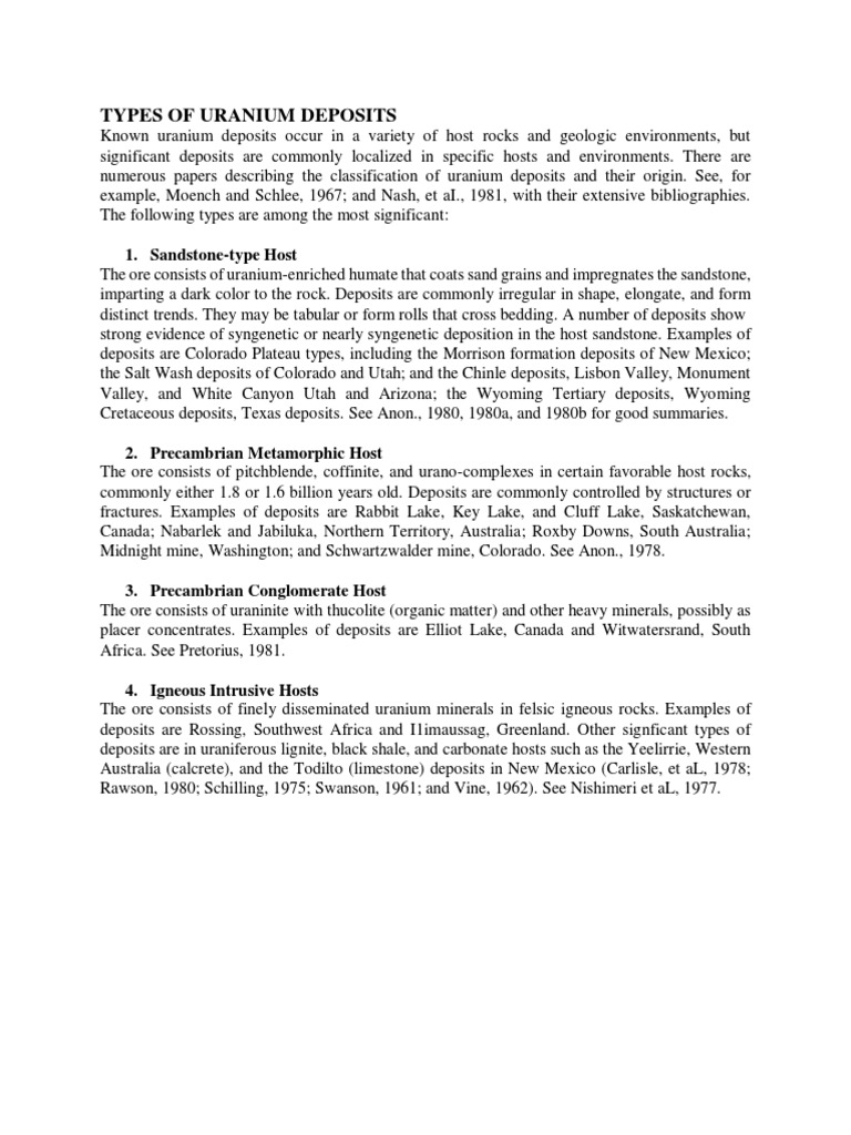 Types of Uranium Deposits Explained | PDF