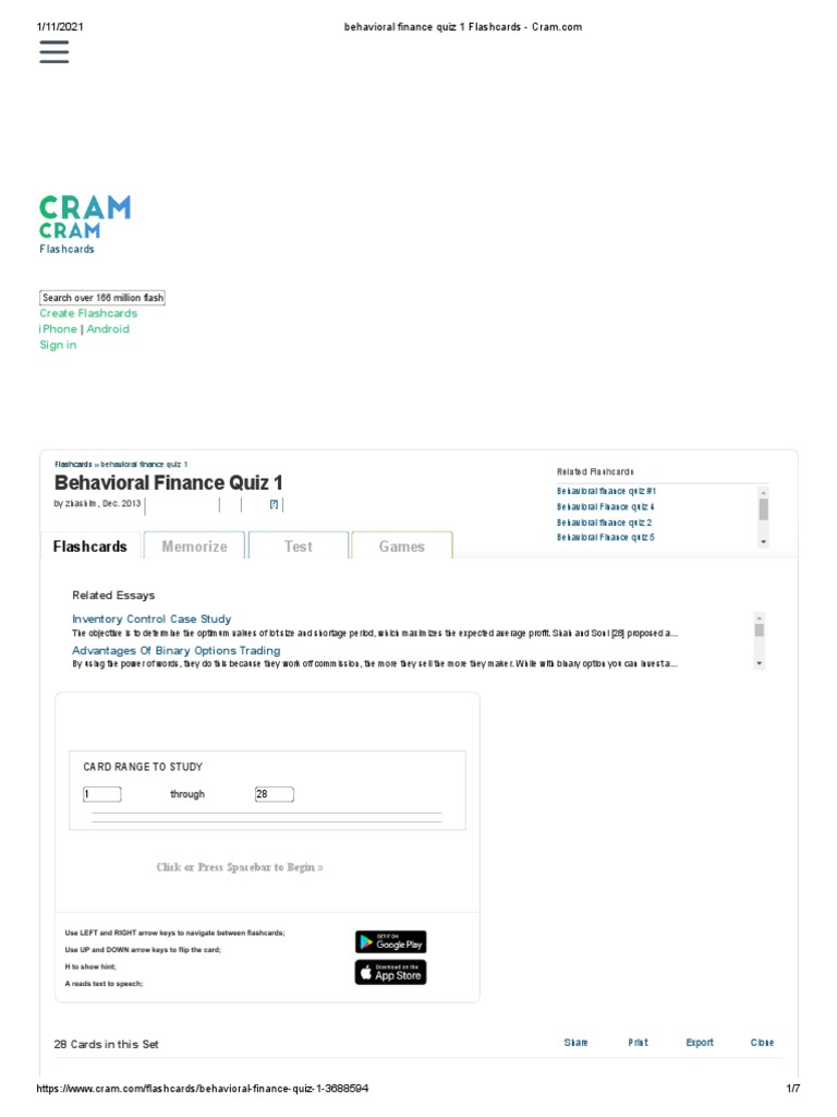 Behavioral Finance Quiz 1 Flashcards | PDF | Capital Asset Pricing ...