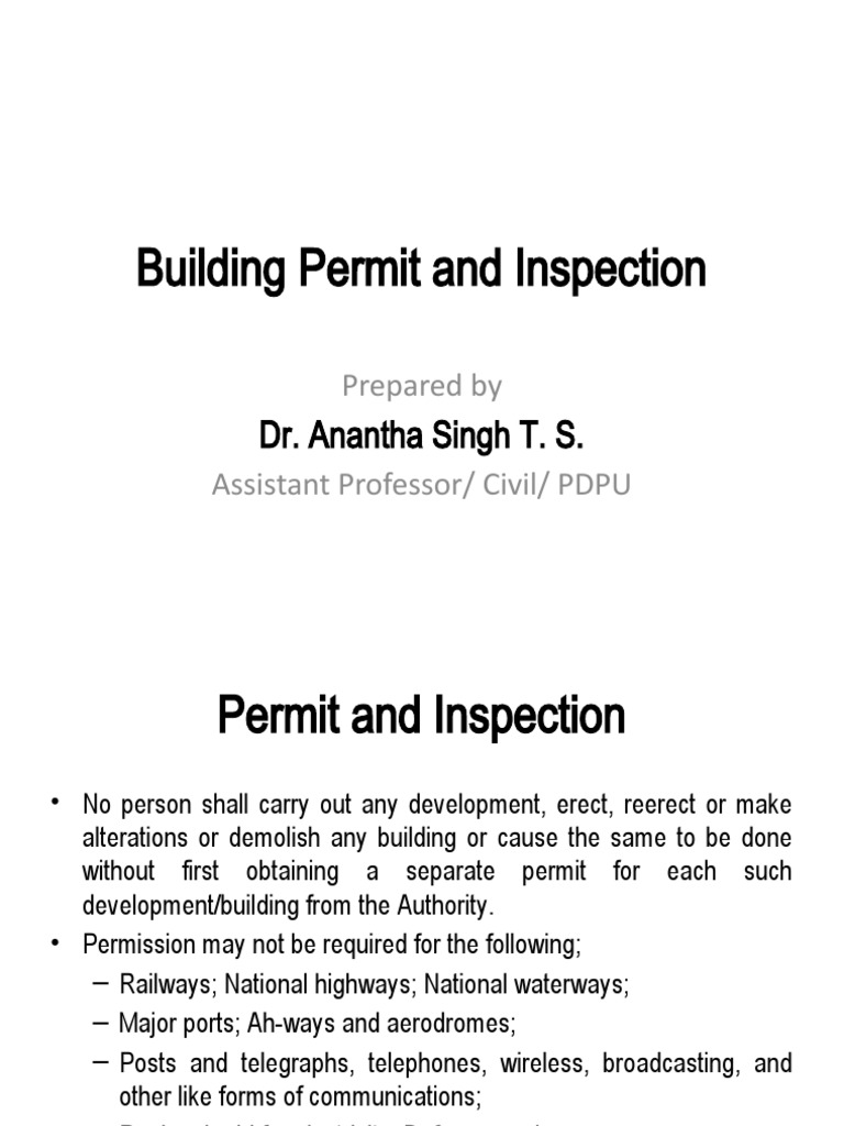 Building Permit and Inspection: Dr. Anantha Singh T. S | PDF | Safety ...