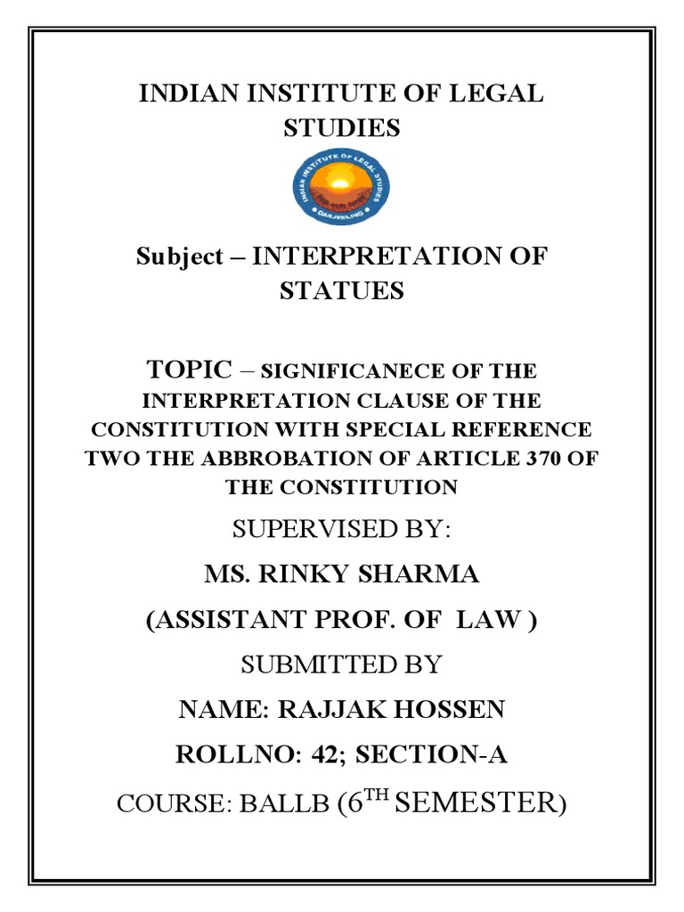 Indian Institute of Legal Studies: (6 Semester | PDF | Statutory ...