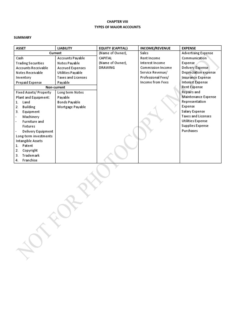 ACCOUNTING - Five Major Accounts | PDF