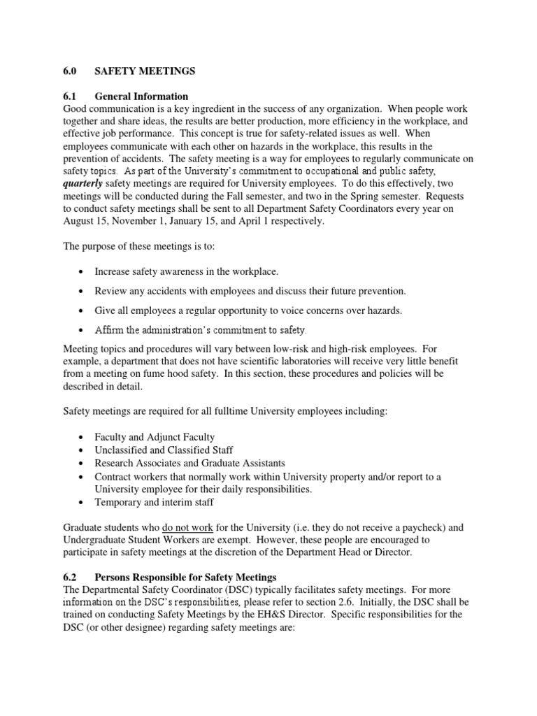 Sec06 SAFETY MEETINGS 9th Ed - 1 | PDF | Laboratories | Safety