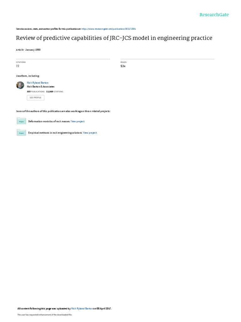 Review of Predictive Capabilities of JRC-JCS Model in Engineering ...