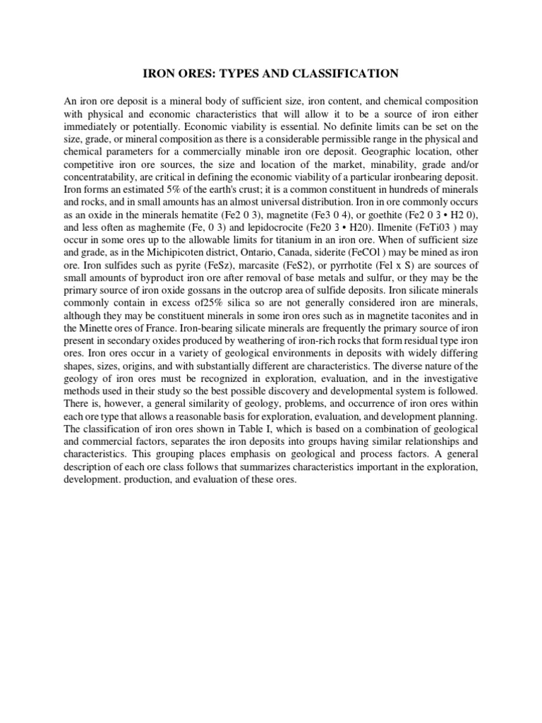 Iron Ores: Types and Classification | Download Free PDF | Ore | Minerals