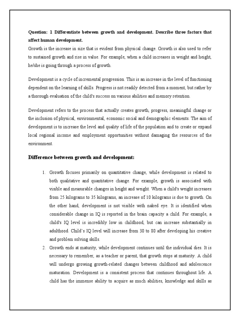 Difference Between Growth and Development | PDF | Child Development ...