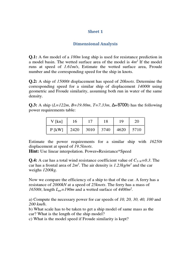 Marine Hydrodynamics I - Sheet 1