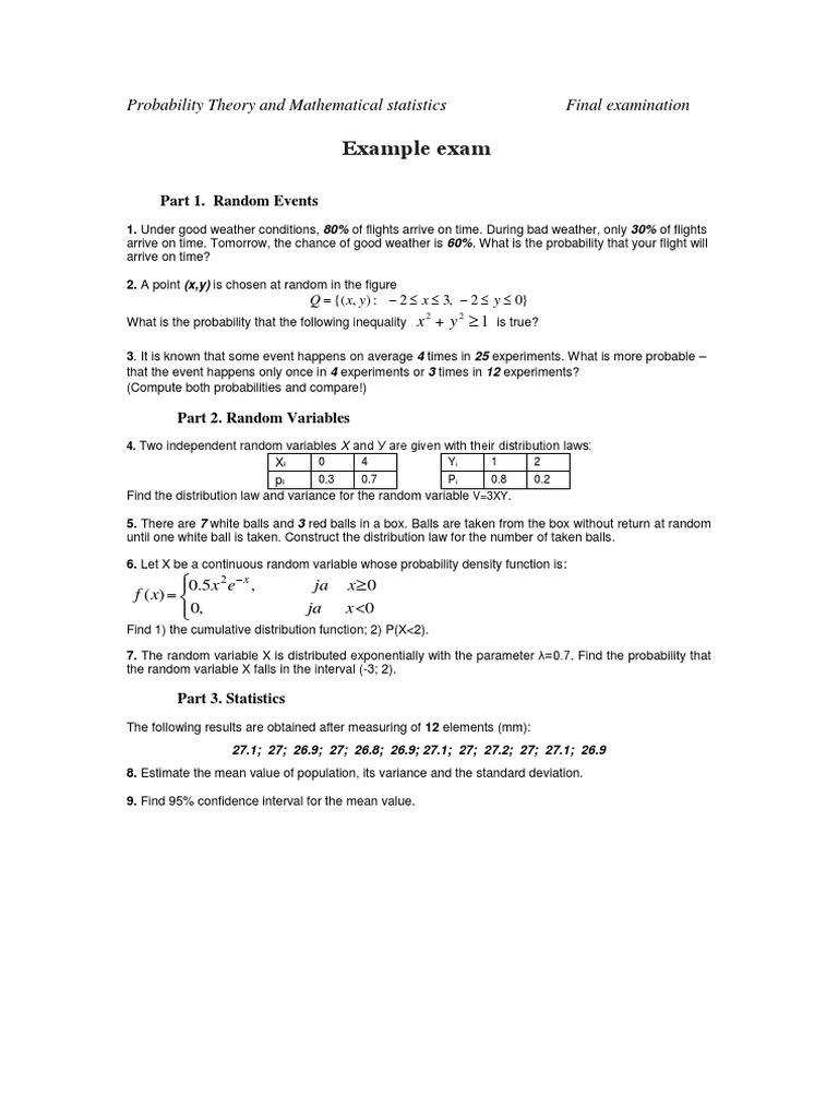 Probability Exam: Random Events & Variables | PDF | Teaching Methods ...