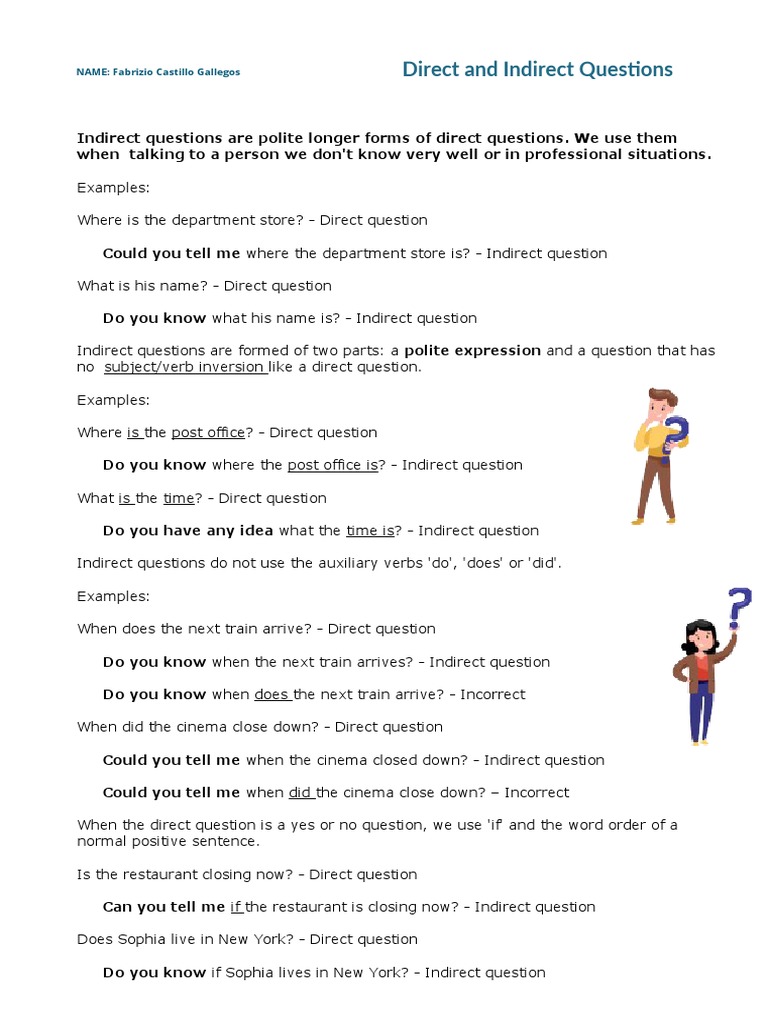 Indirect Questions Interactive Worksheet | PDF | Question | Morphology