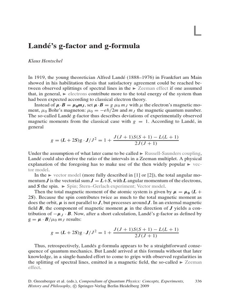 Land E's G-Factor and G-Formula: Klaus Hentschel | Download Free PDF ...