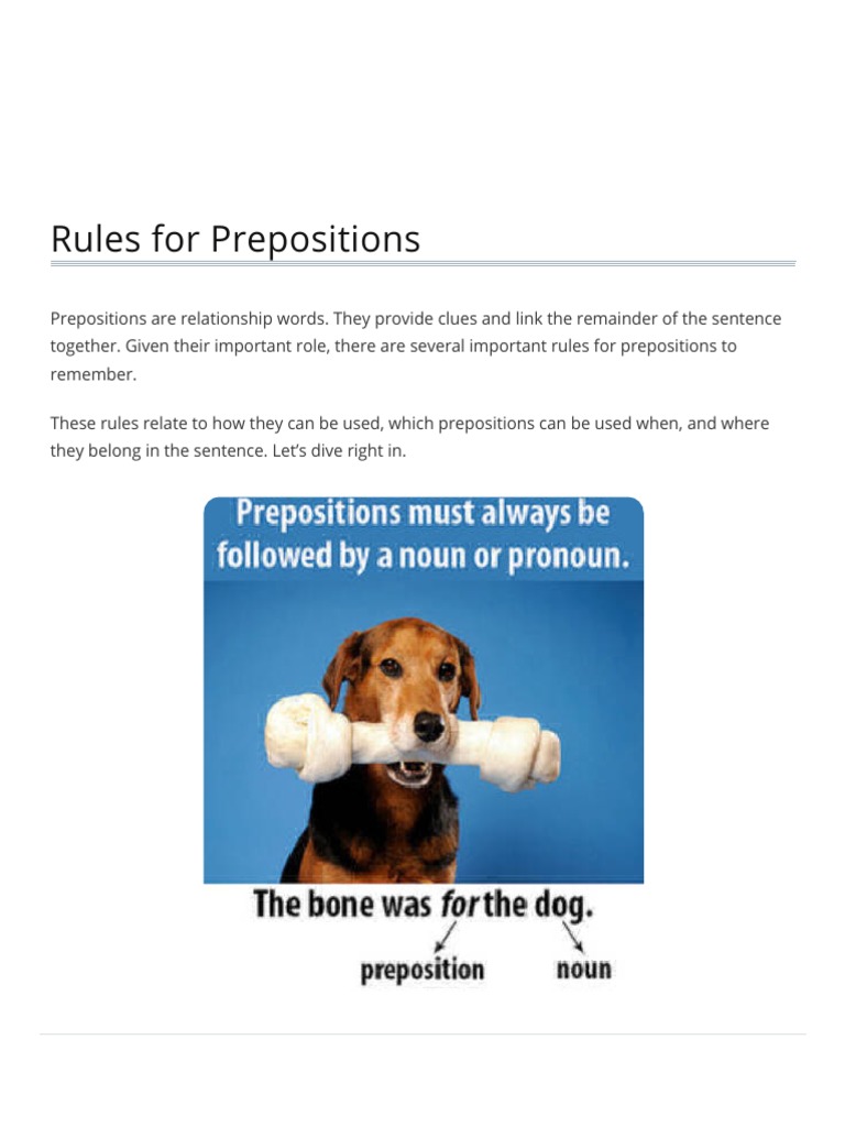 Rules For Prepositions | Download Free PDF | Verb | Noun