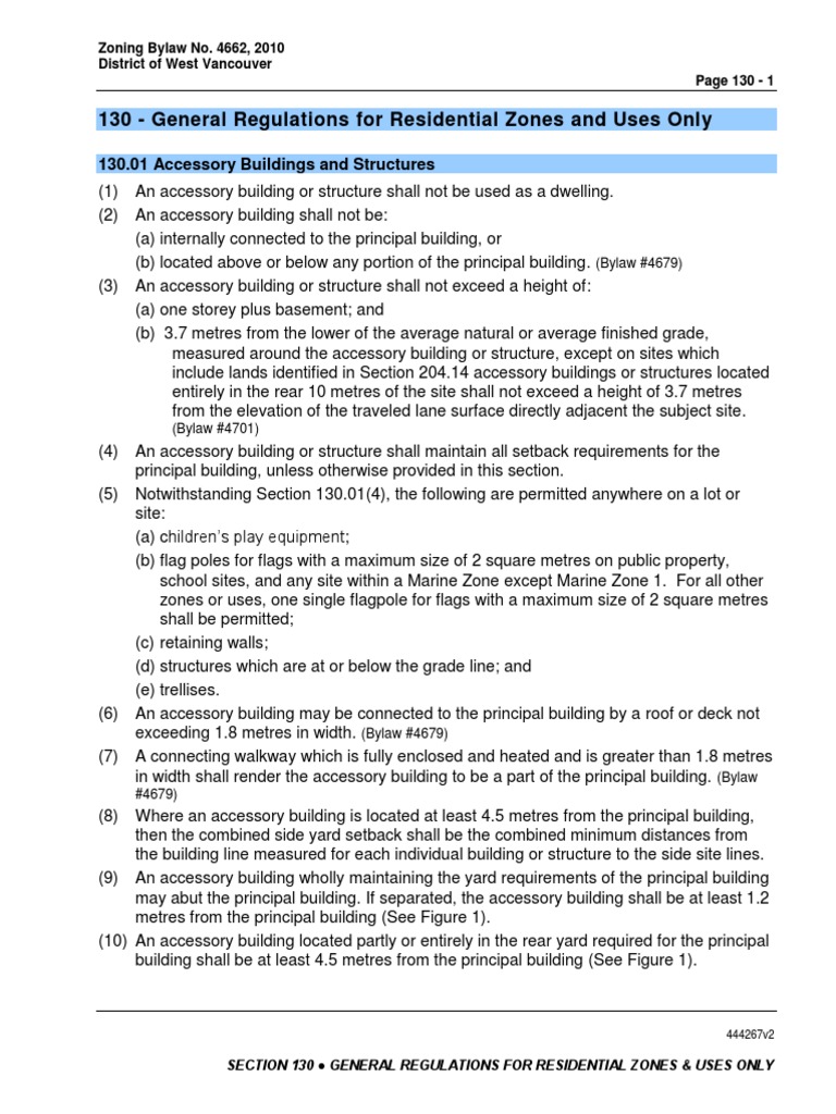 Zoning Bylaw 4662 Section 130 General Regulations For Residential Zones ...