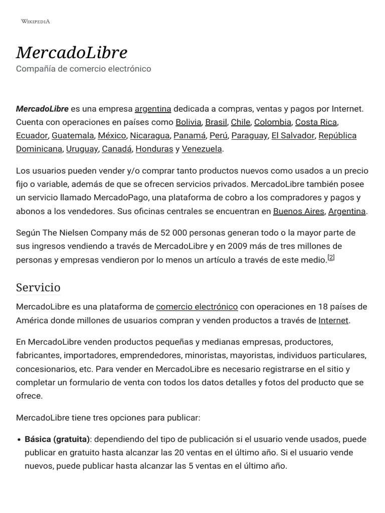 MercadoLibre - Wikipedia, La Enciclopedia Libre PDF | PDF | Business ...