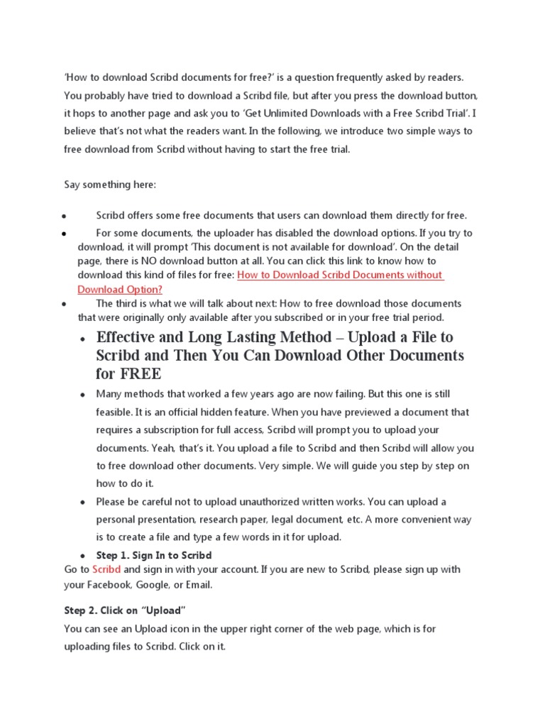 Effective and Long Lasting Method - Upload A File To Scribd and Then You Can Download Other ...