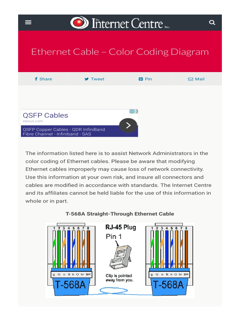 Ethernet Cable Color Coding Guide | PDF | Equipment | Electronics
