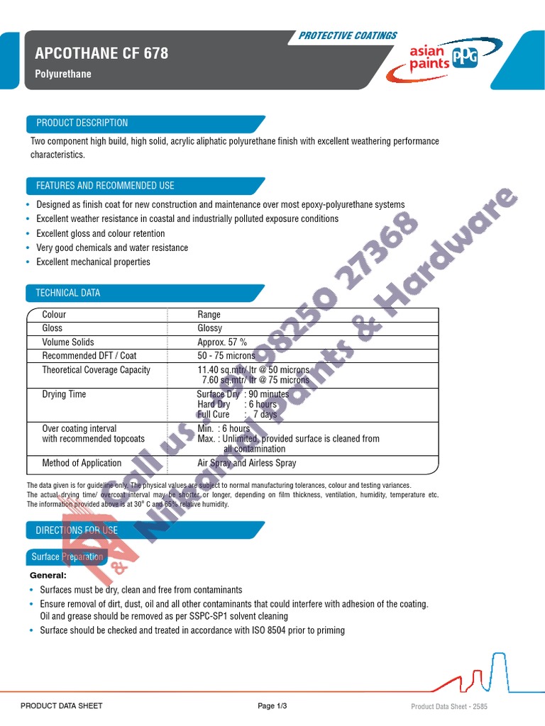 Apcothane CF 678: Polyurethane | PDF | Epoxy | Paint