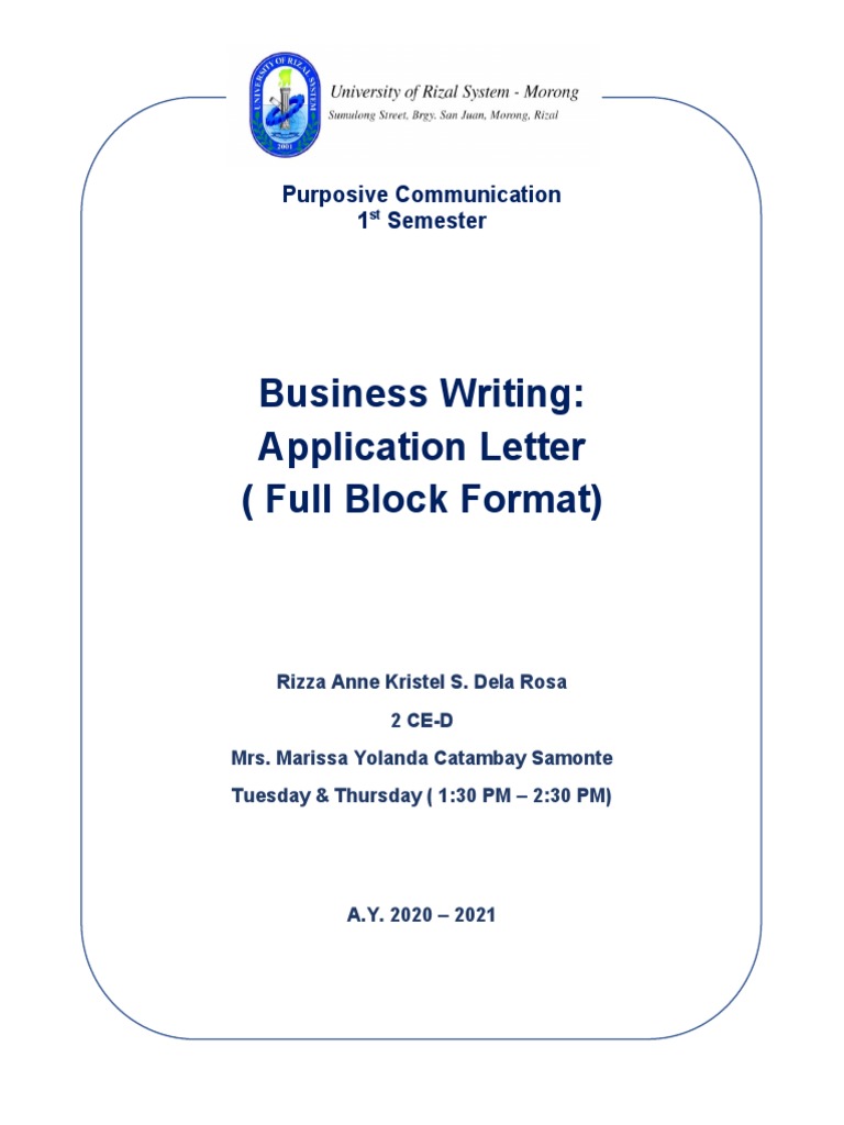 Full Block Application Letter Example | PDF