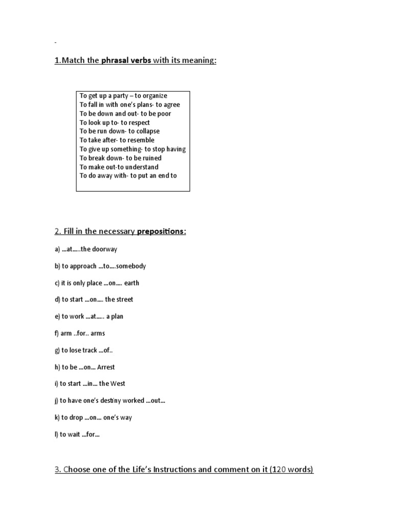 1.match The Phrasal Verbs With Its Meaning | PDF