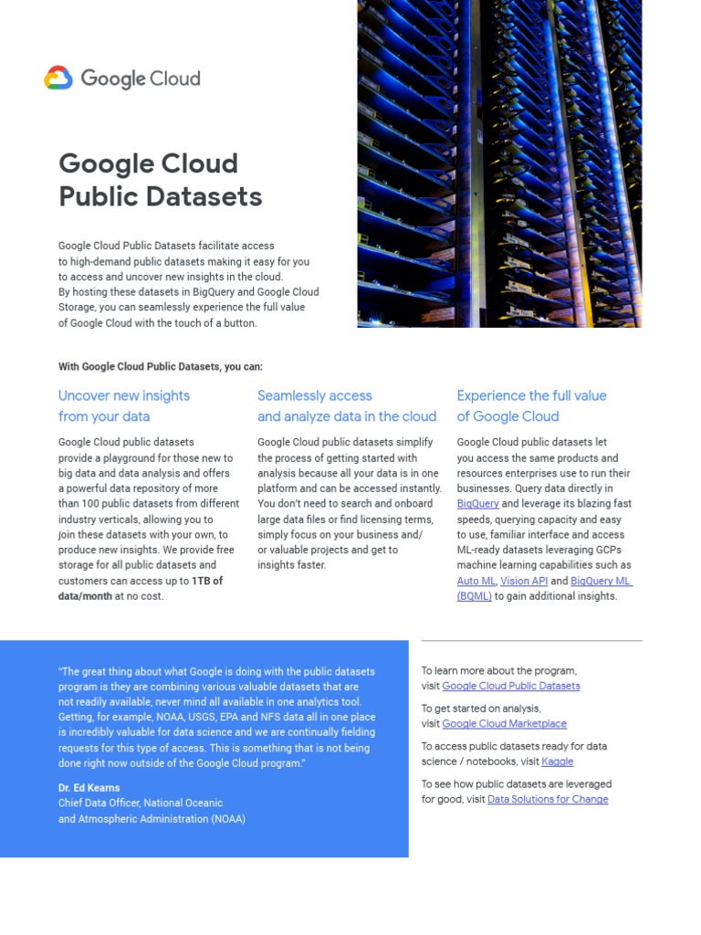 Public Datasets One Pager 2 | PDF | Cloud Computing | Big Data