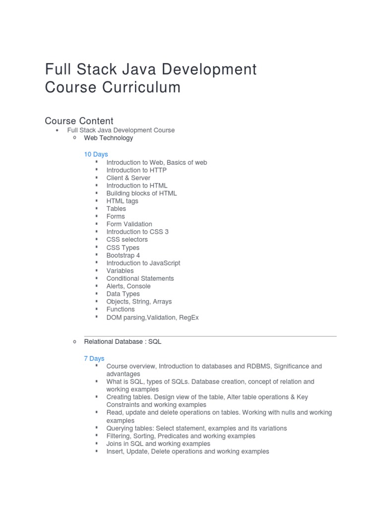 Full Stack Java Development Course | PDF | Spring Framework | Sql