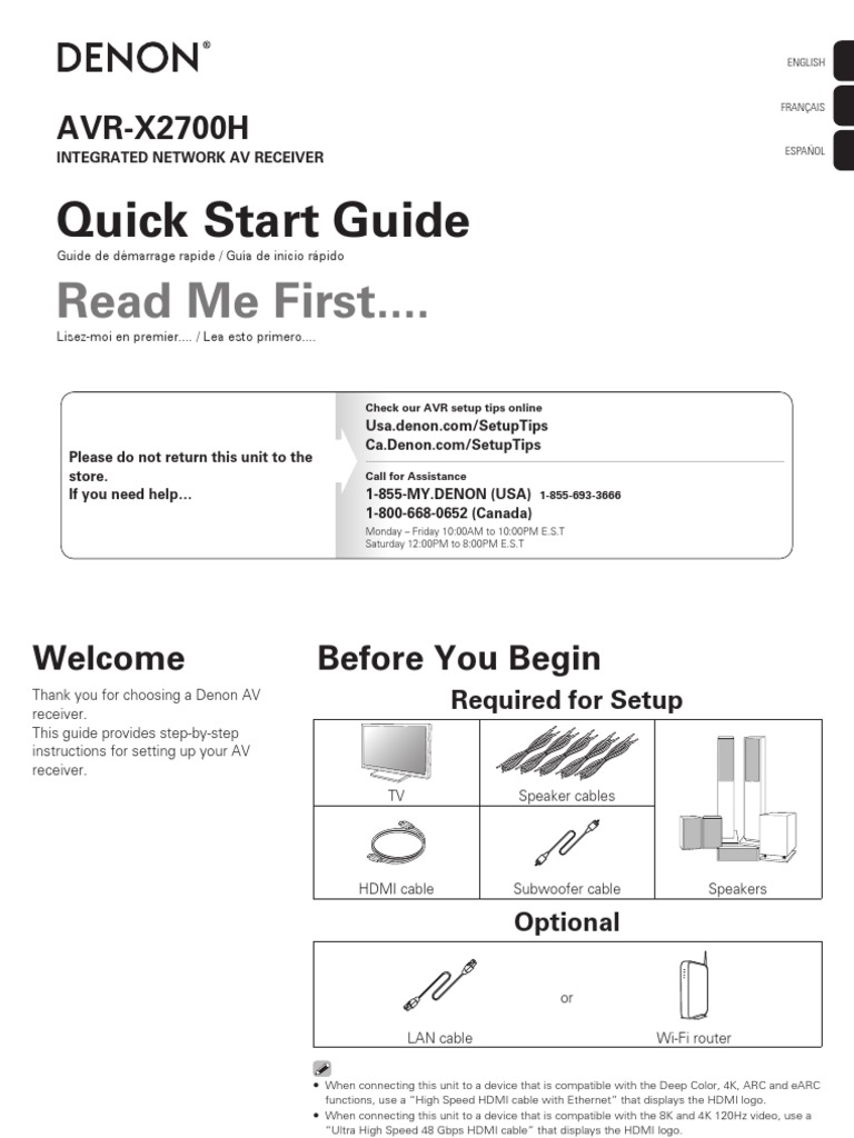 Avr-X2700he3 Eng Quickstartguide Im v00 04062020 PDF | PDF | Hdmi | Wi Fi