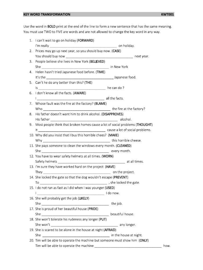 Key Word Transformations PDF | PDF