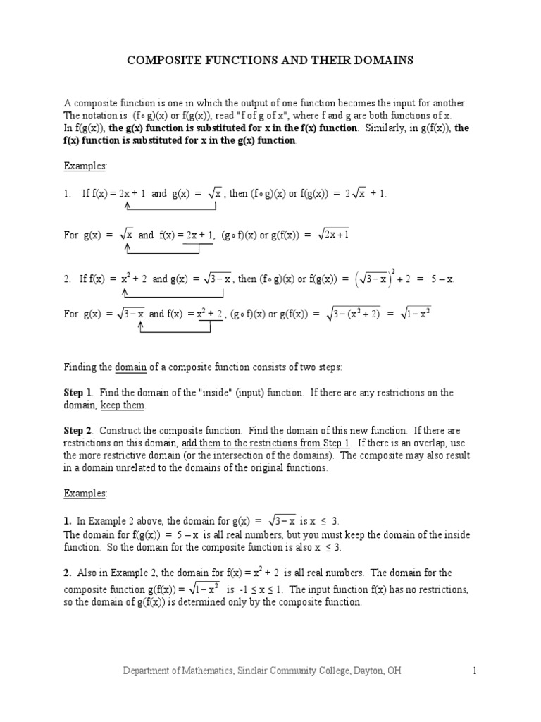 Section 0.3b Domains of Composite Functions PDF | PDF | Domain Of A Function | Function ...
