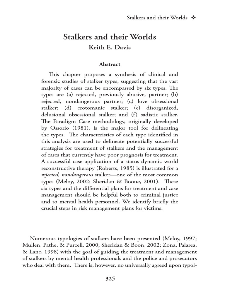 Stalkers and Their Worlds: Keith E. Davis | Download Free PDF | Stalking | Delusion