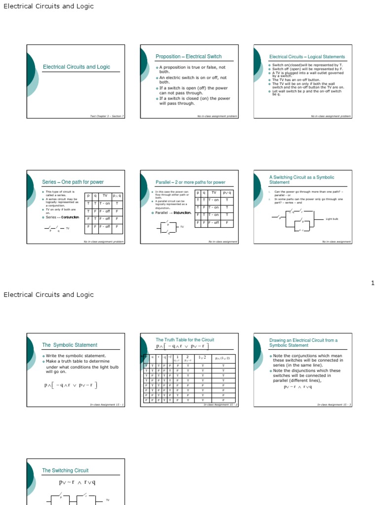 Electrical Circuits and Logic | PDF | Switch | Logical Expressions