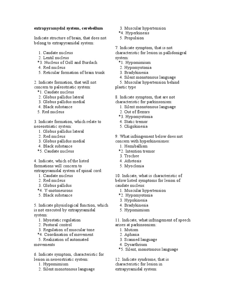 Extrapyramidal System and Cerebellum Insights | PDF | Cerebellum | Vertigo