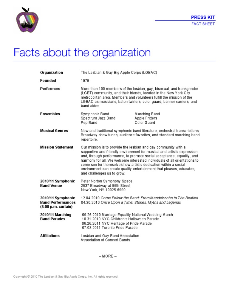 FACT SHEET: The Lesbian & Gay Big Apple Corps | PDF | New York City ...