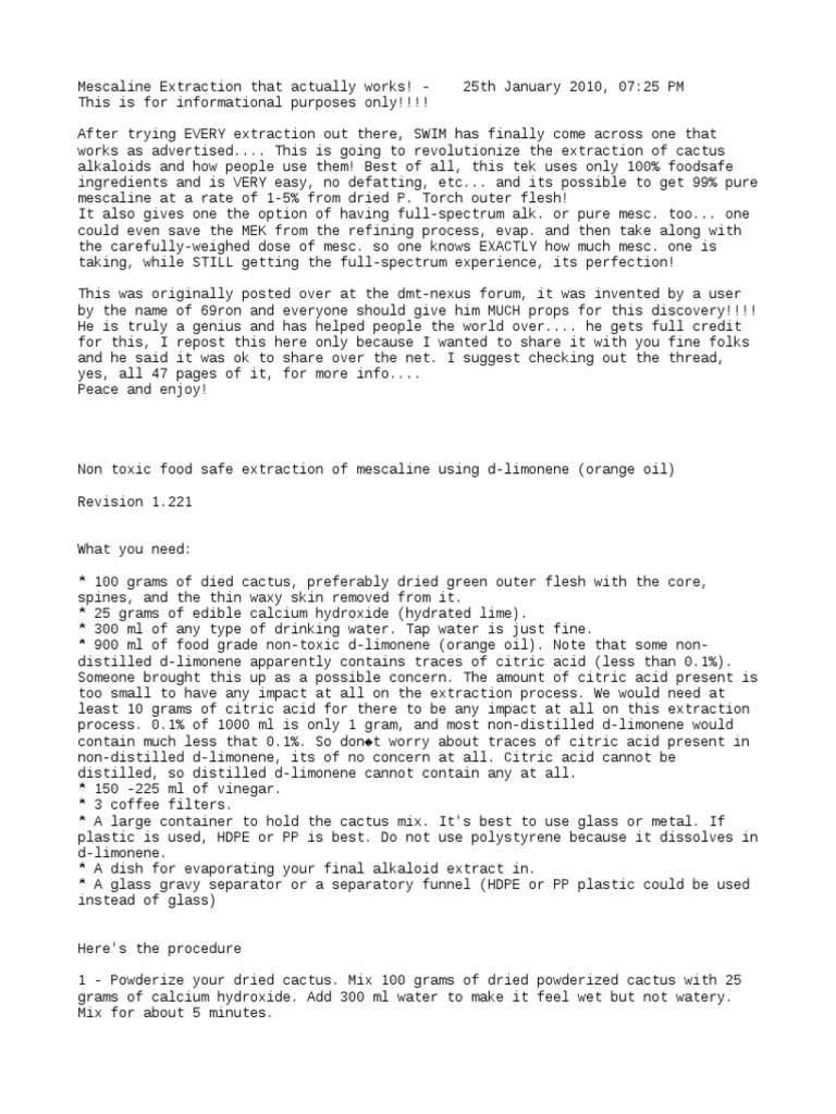 Mescaline Extraction That Actually Works | PDF | Alkaloid | Vinegar