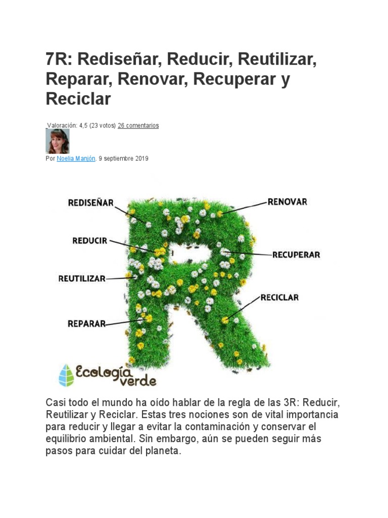 7R: Rediseñar, Reducir, Reutilizar, Reparar, Renovar, Recuperar y ...