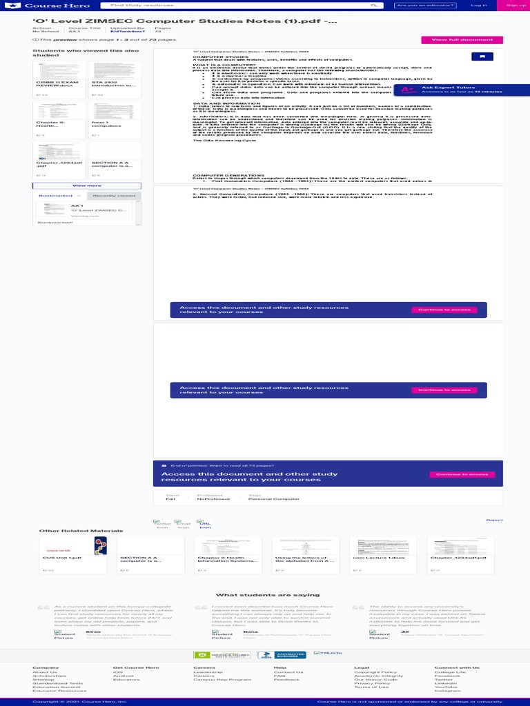 'O' Level ZIMSEC Computer Studies Notes (1) .PDF - .. | PDF | Computer ...