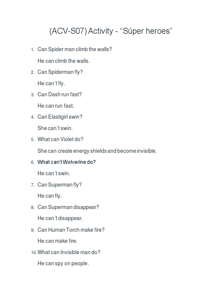 (ACV-S07) Activity - "Súper Heroes" | PDF