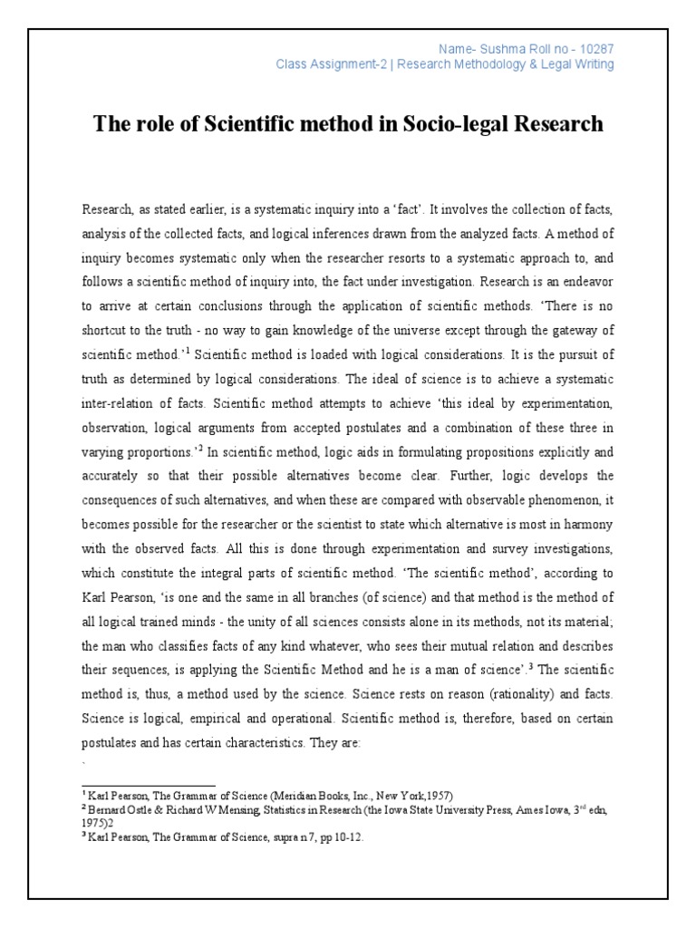 The Role of Scientific Method in Socio-Legal Research | PDF ...