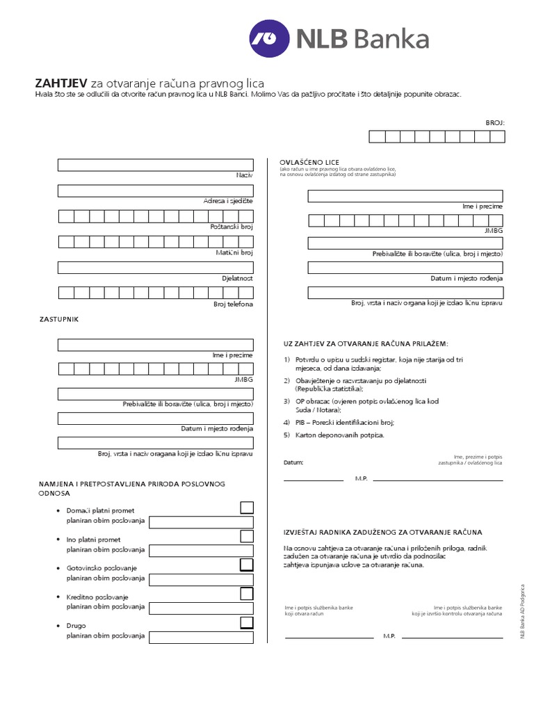 Zahtjev Za Otvaranje Racuna PL | PDF