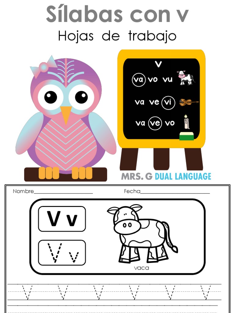 09 - Sílabas Con La Letra V Va Ve VI Vo Vu Hojas de Trabajo PDF | PDF