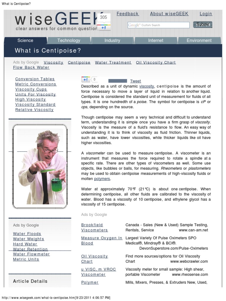What Is Centipoise?: Science Technology Industry Internet Environment | PDF