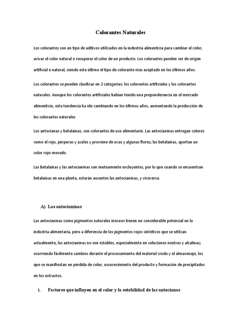Colorantes Naturales Antocianinas y Betalainas | PDF | Azufre | Uva