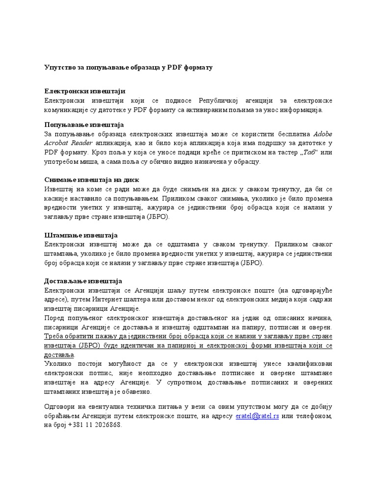 Uputstvo Za Popunjavanje PDF Obrazaca PDF | PDF