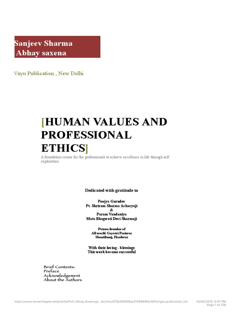 Book Human Values and Professional Ethics PDF | PDF | Ātman (Hinduism ...