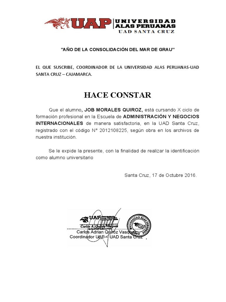 Constancia de Estudios Uap | PDF