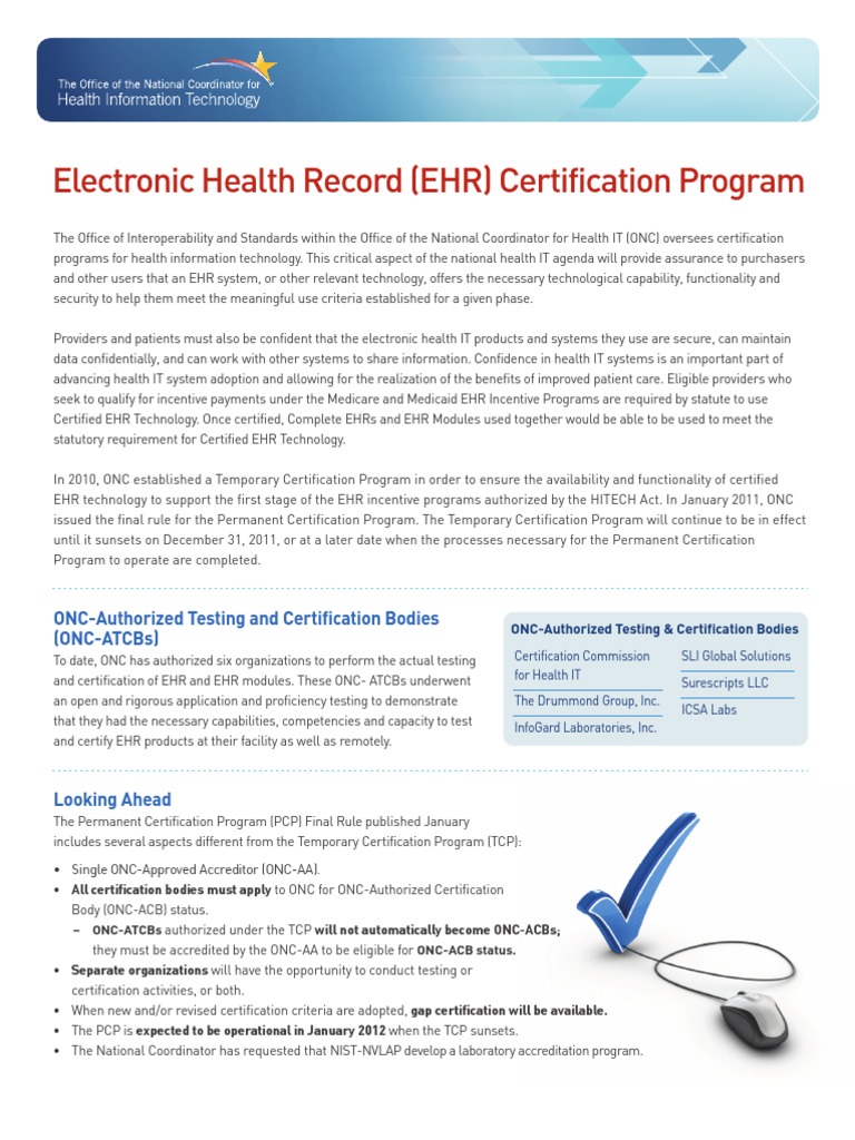 Electronic Health Record (EHR) Certification Program | PDF | Electronic ...