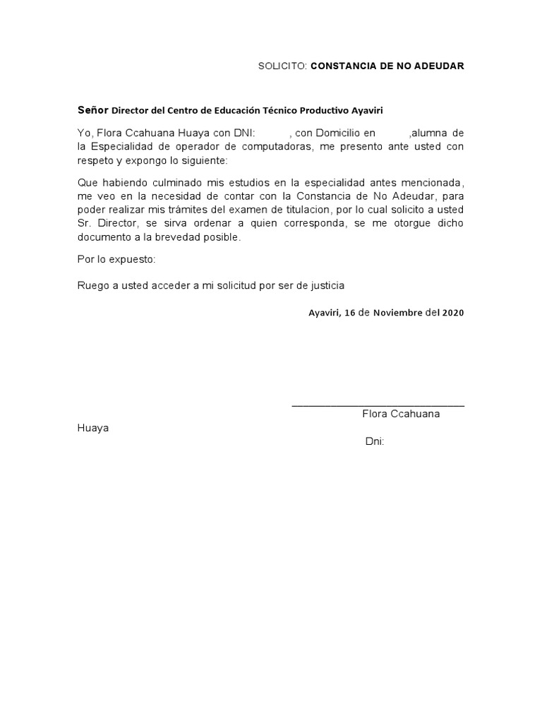 Solicitud Constancia No Adeudar | PDF