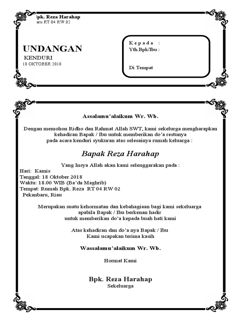 Contoh Undangan Kenduri | PDF